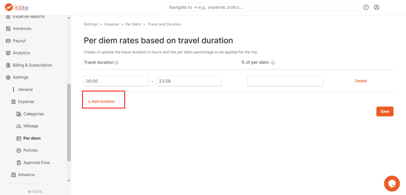 Can per diem rates be configured based on travel duration?
