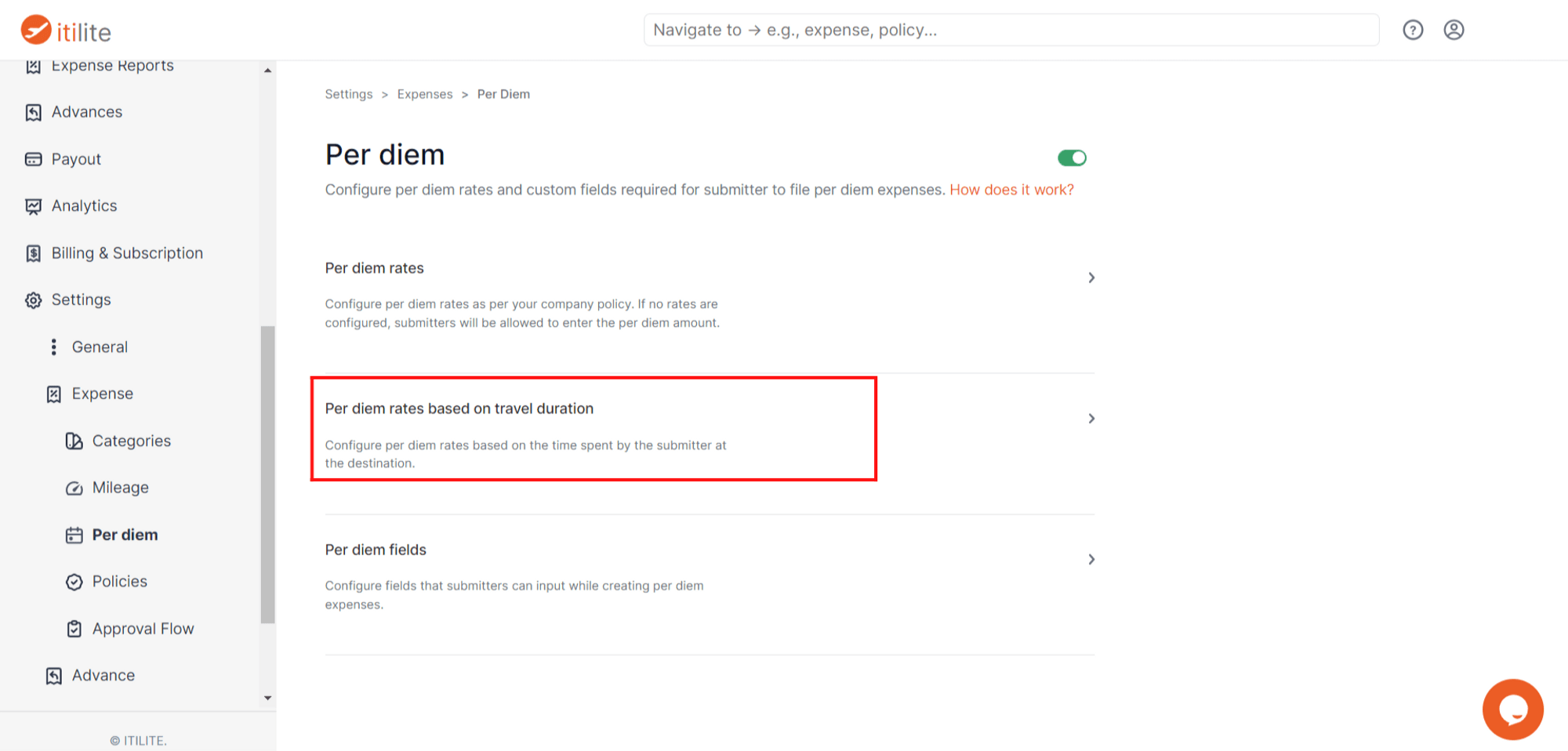 Can per diem rates be configured based on travel duration?
